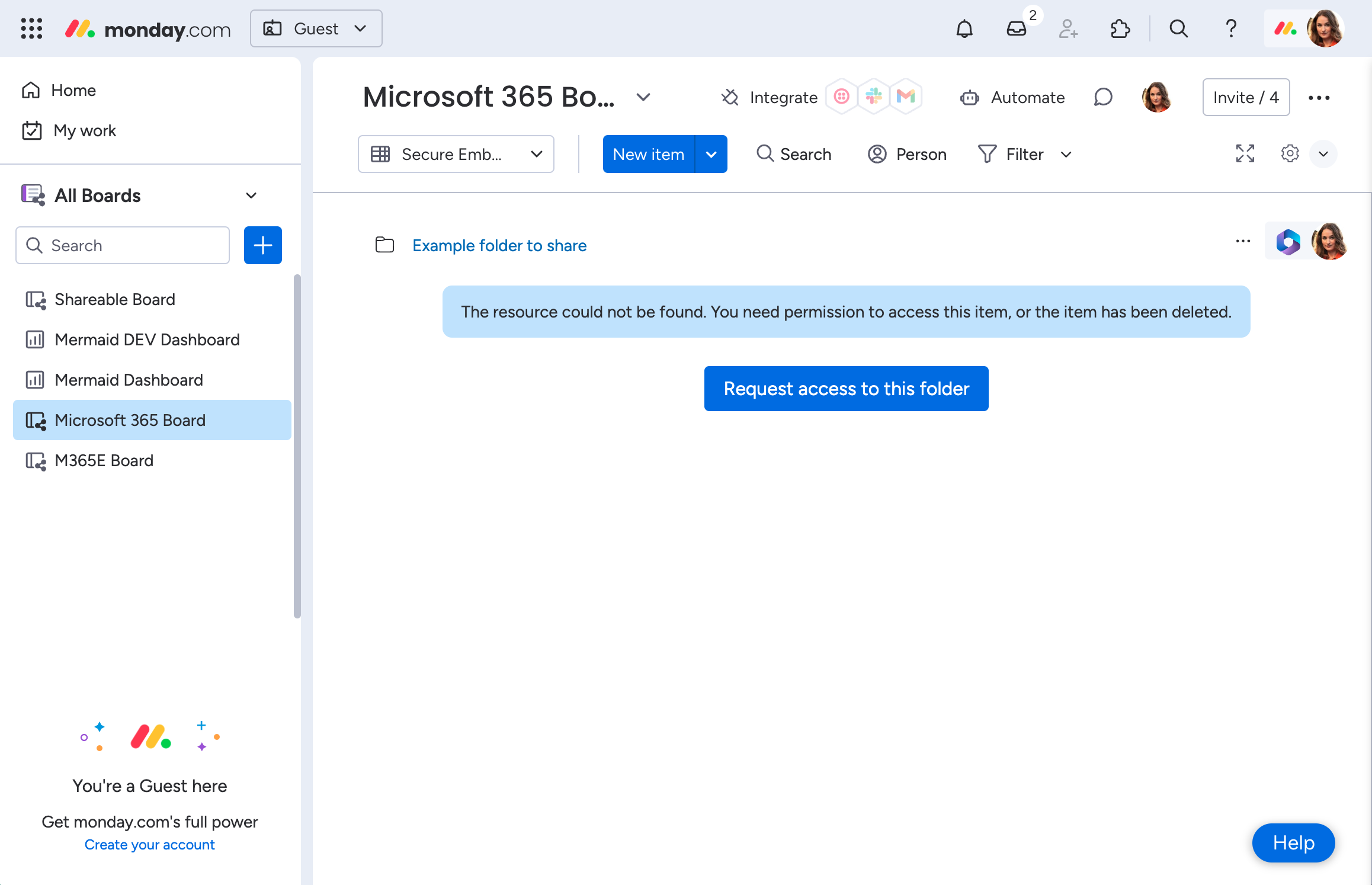 Requesting access to a folder or file